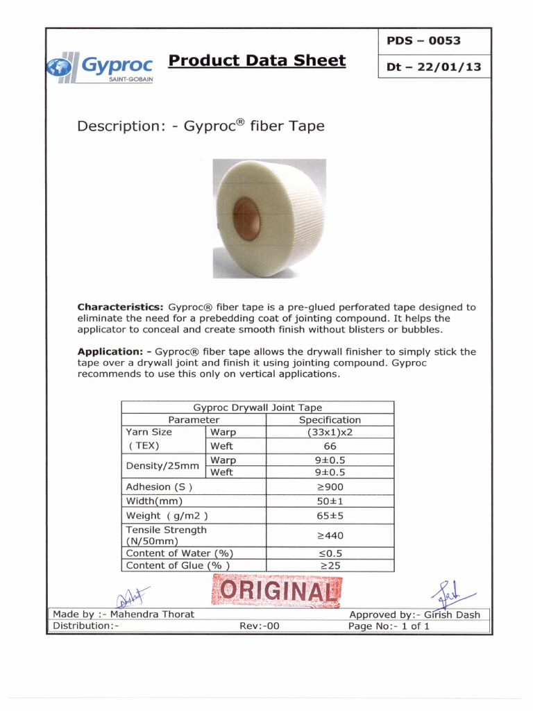 Glass-fibretape Gyproc for Drywalls | PDF