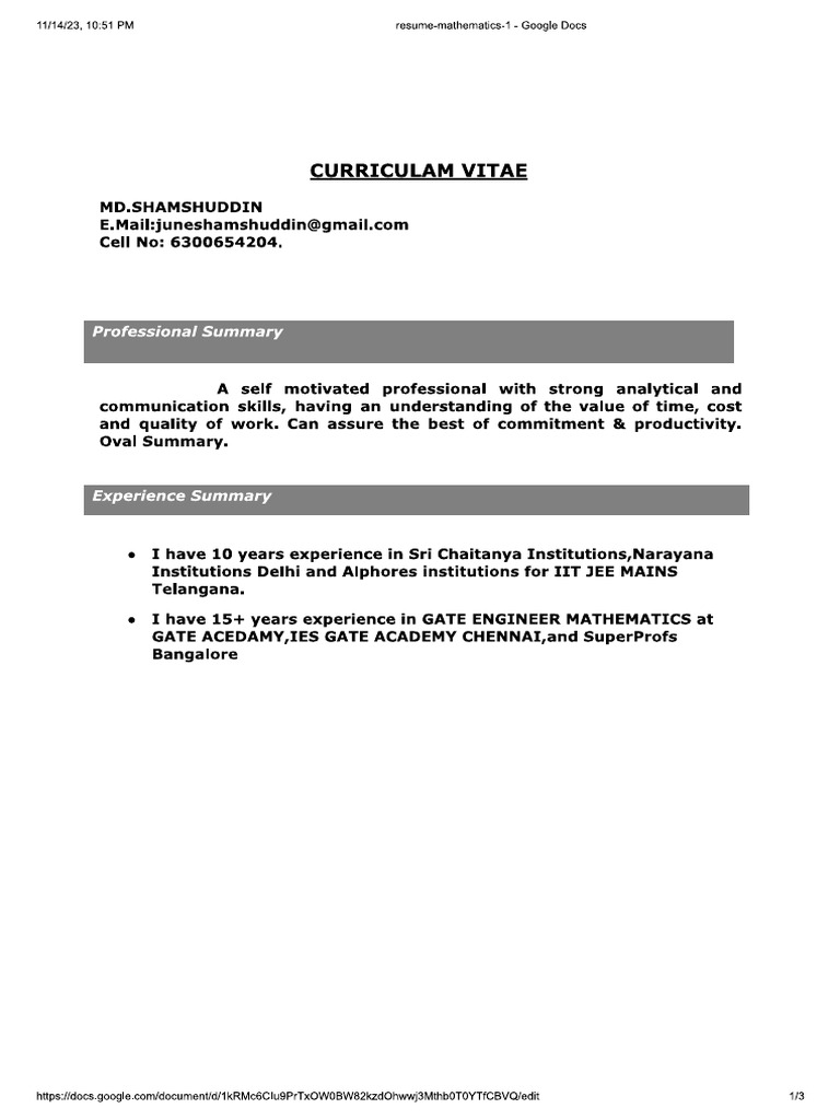 Updated Maths Resume | PDF