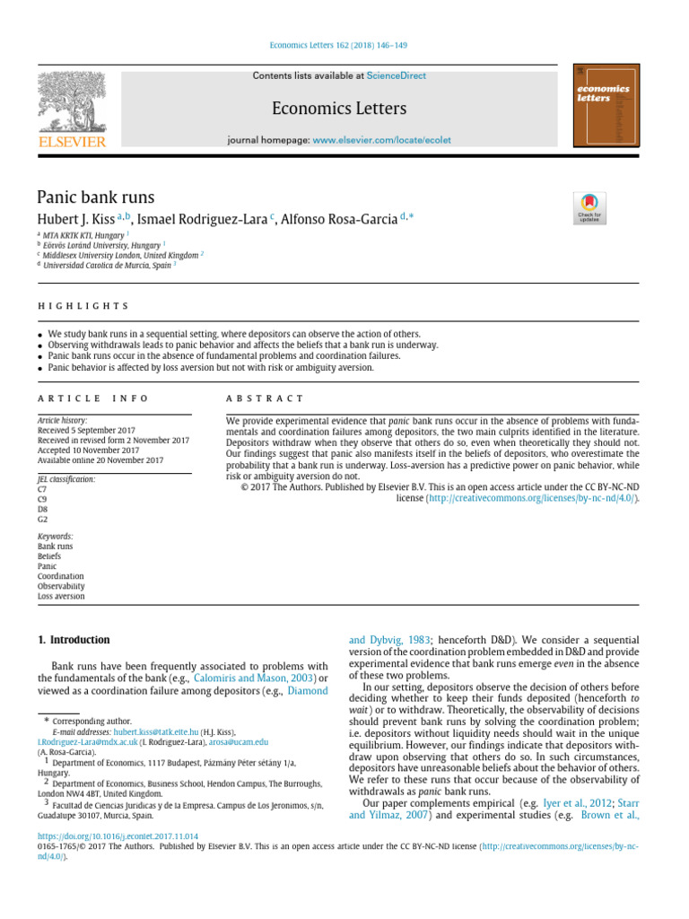 Panic Bank Runs: Experimental Insights | PDF | Bank Run | Banks