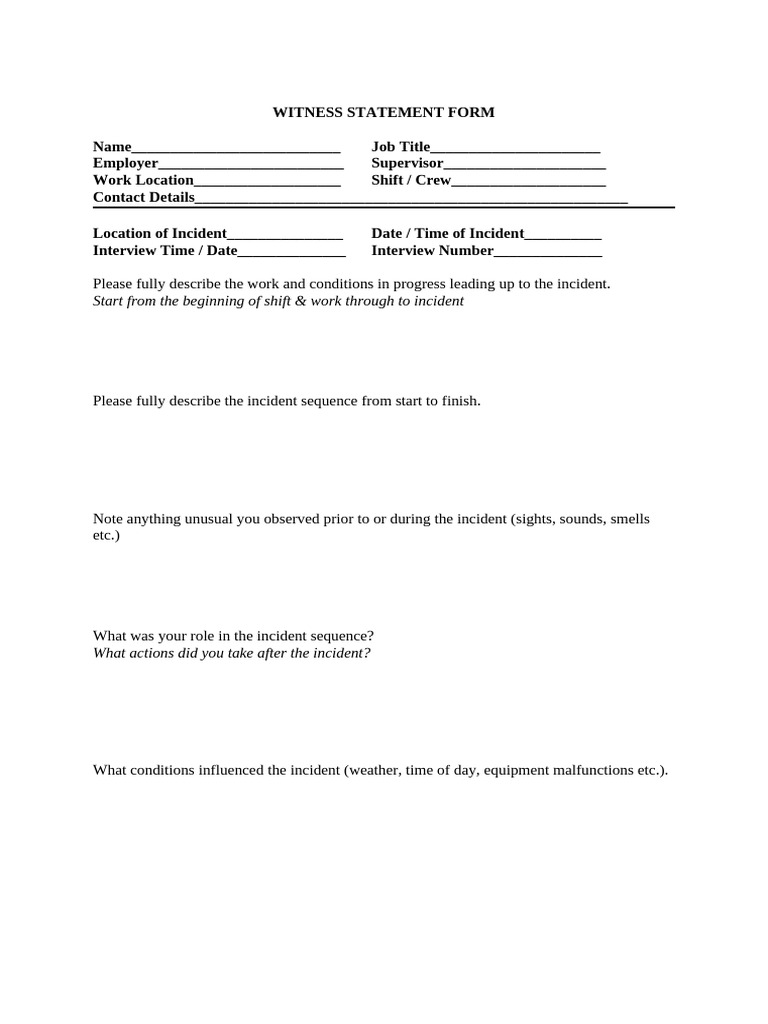 Witness Statement Form Template | PDF
