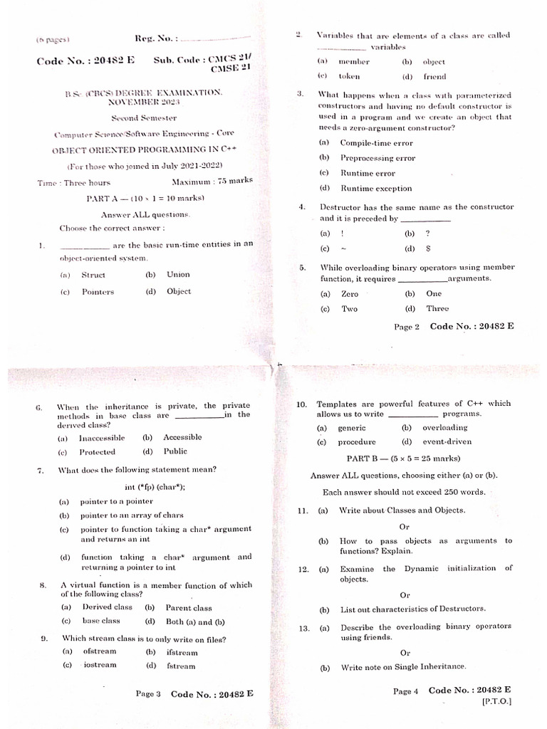 CMCS21 CMSE21 Object Oriented Programming in C | PDF