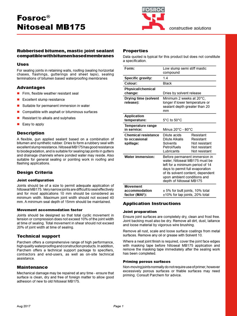 Nitoseal MB175 | PDF | Materials