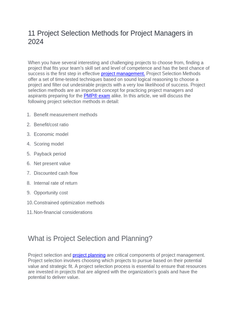 11 Project Selection Methods For Project Managers in 2024 | PDF | Net ...