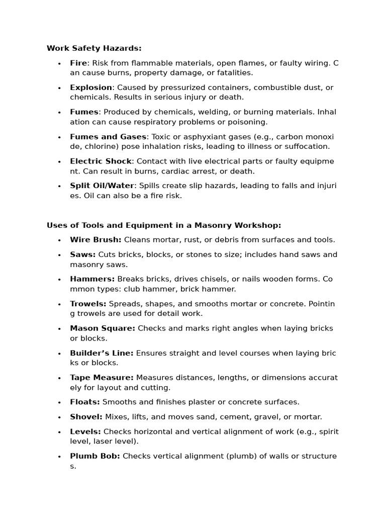 Work Safety Hazards | PDF | Masonry | Mortar (Masonry)