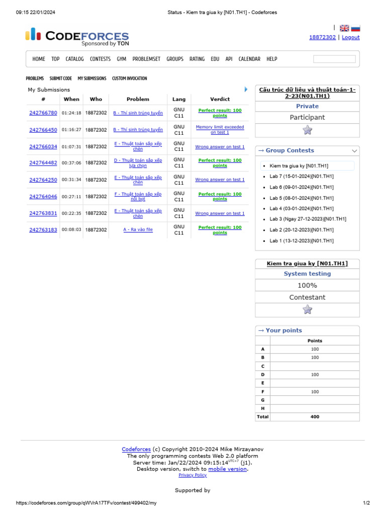 Status - Kiem Tra Giua Ky (N01.TH1) - Codeforces | PDF | Computing | Software