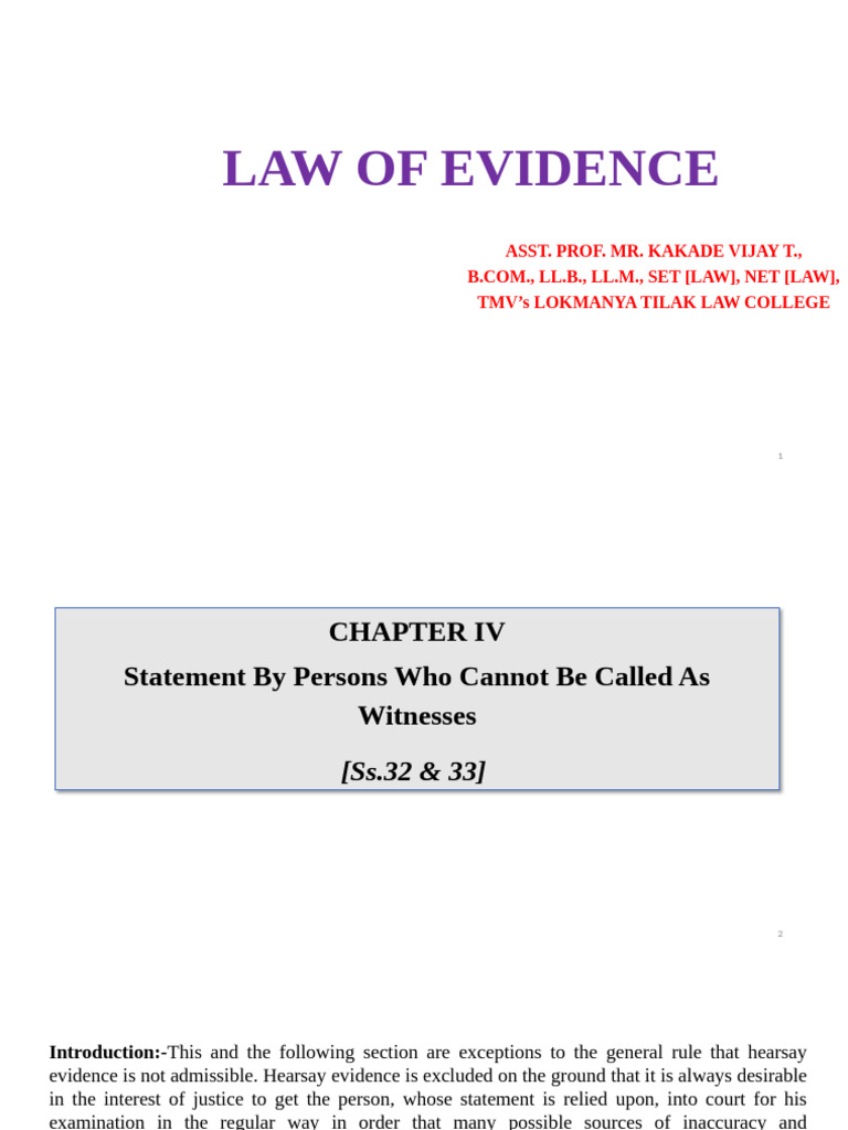 Law of Evidence Chapter V (Ss.32-33) | PDF | Evidence (Law) | Hearsay
