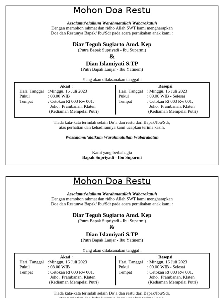 Mohon Doa Restu Pernikahan | PDF