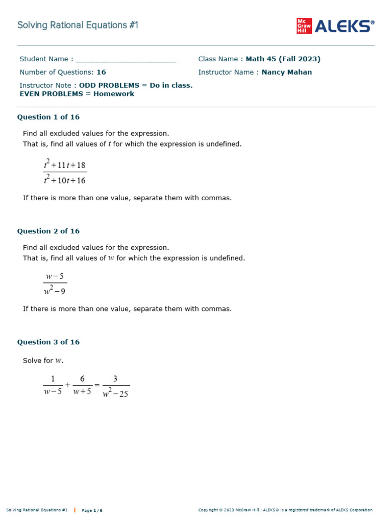 Solving Rational Equations Worksheet-1 | PDF | Mathematics | Equations
