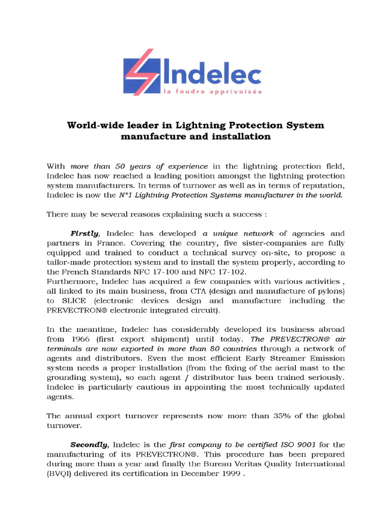 INDELEC World Leader in Lightning Protection | PDF