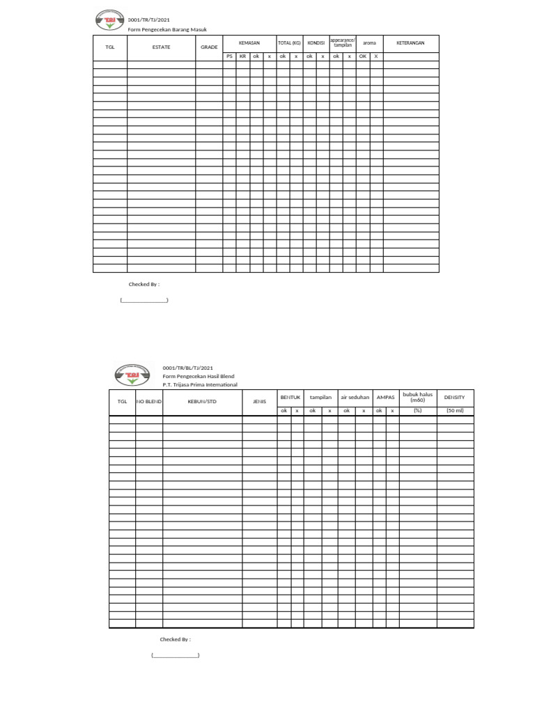 Form Pengecekan Barang Masuk | PDF