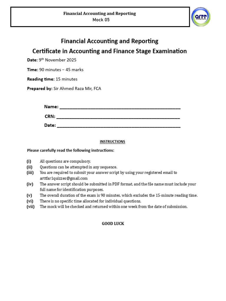 Financial Accounting Exam Instructions | PDF | Taxes | Depreciation