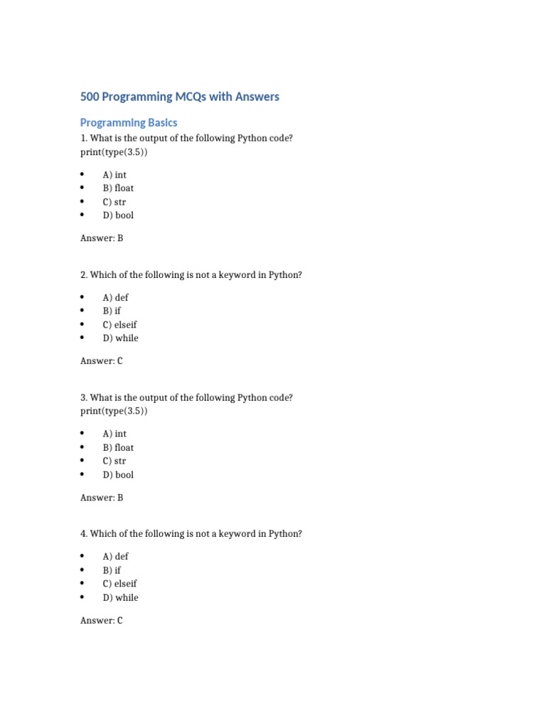 500 Programming MCQs With Answers | PDF | Inheritance (Object Oriented ...