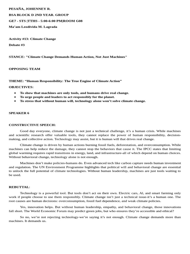 Pesaña J Johenney (Speaker 6 - Opposing) Constructive Speech | PDF