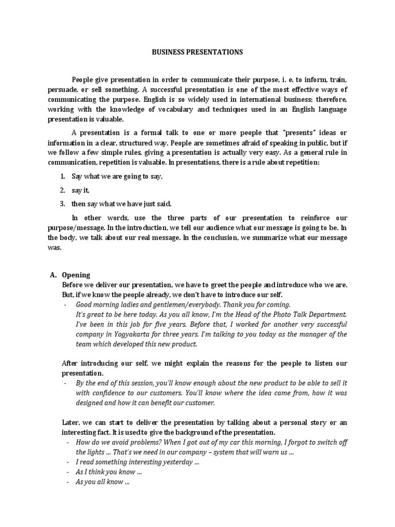 Business Presentation | PDF | English Language | Communication