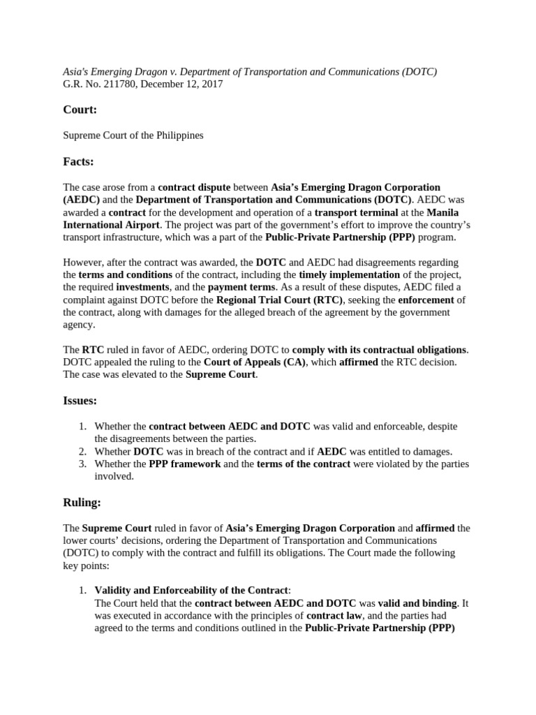 Asia's Emerging Dragon v. Department of Transportation and ...