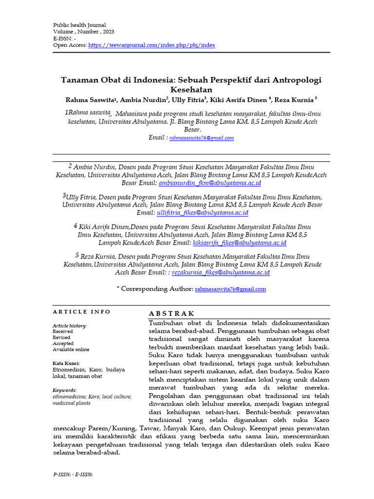 Etnomedisin: Tanaman Obat Suku Karo | PDF
