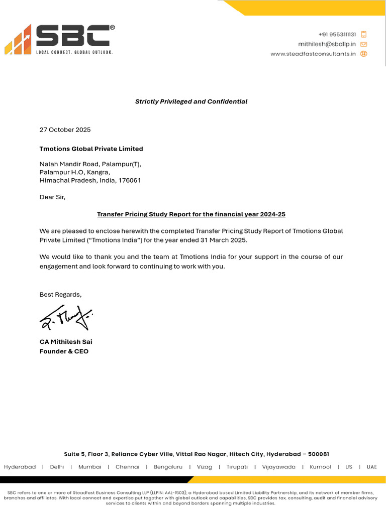 Tmotions - FY 2024-25 - TP Report | PDF | Outsourcing | Risk