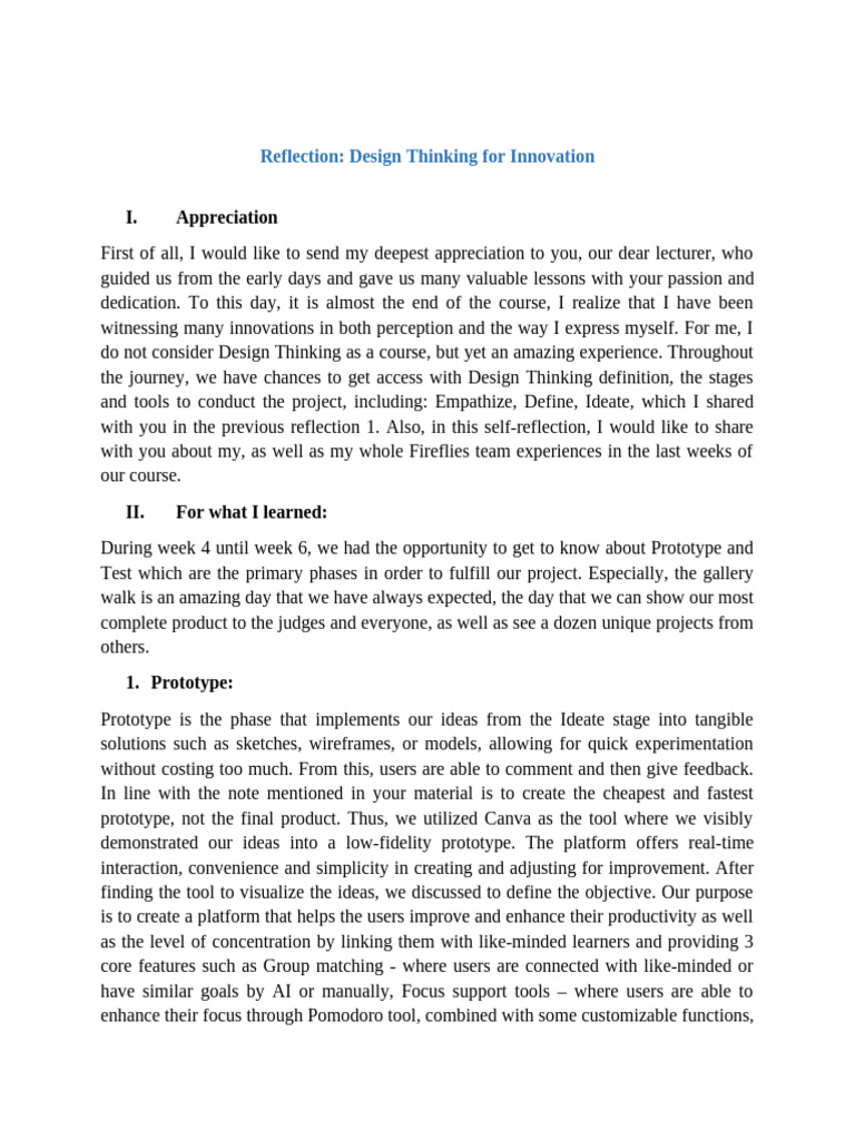 Reflection for design thinking course | PDF | Prototype | Design Thinking