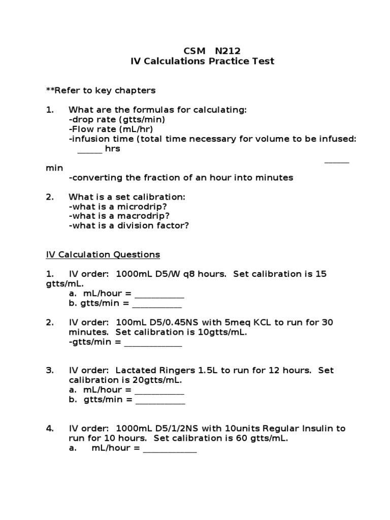 IVCalc Prac Test | PDF | Intravenous Therapy | Calibration