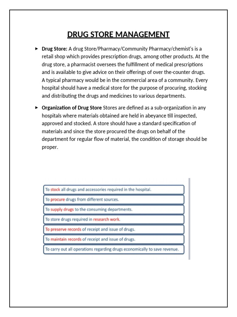 Drug Store Management Essentials | PDF | Pharmacy | Health Care