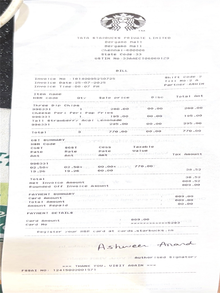 Starbucks Bill | PDF