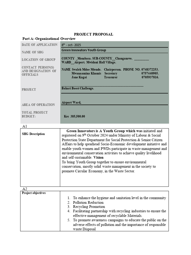Project Proposal Part A: Organizational Overview: Green Innovators ...