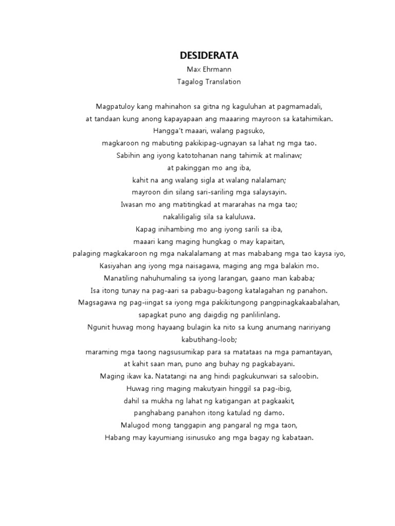 Desiderata Tagalog | PDF