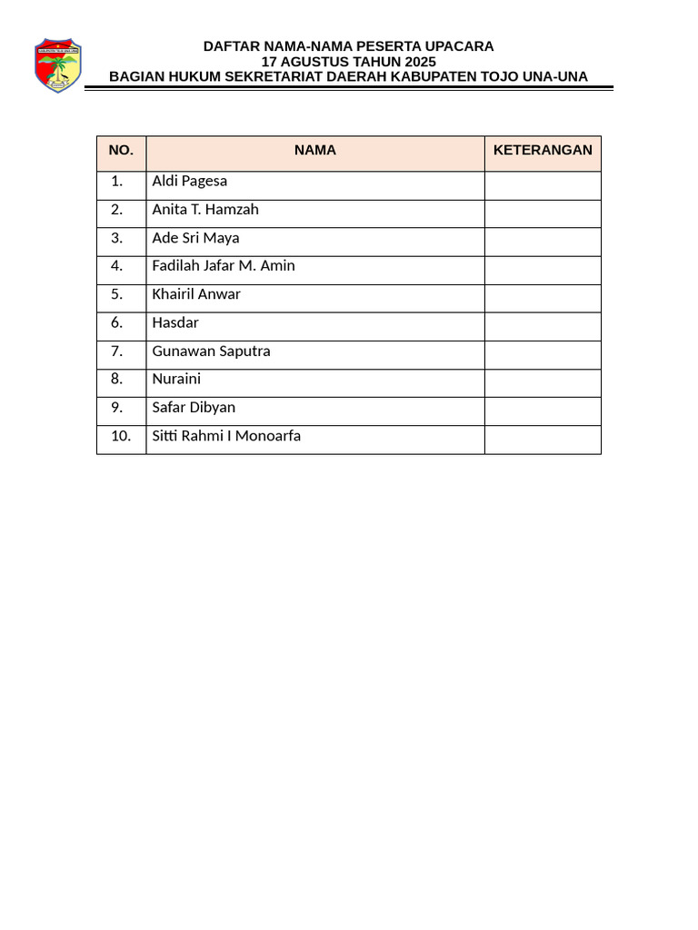 Absen Upacara 17 Agustus 2025 | PDF