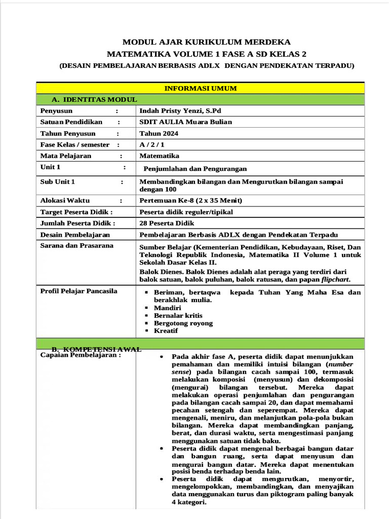Contoh Modul Ajar 2 ADLX Terpadu | PDF