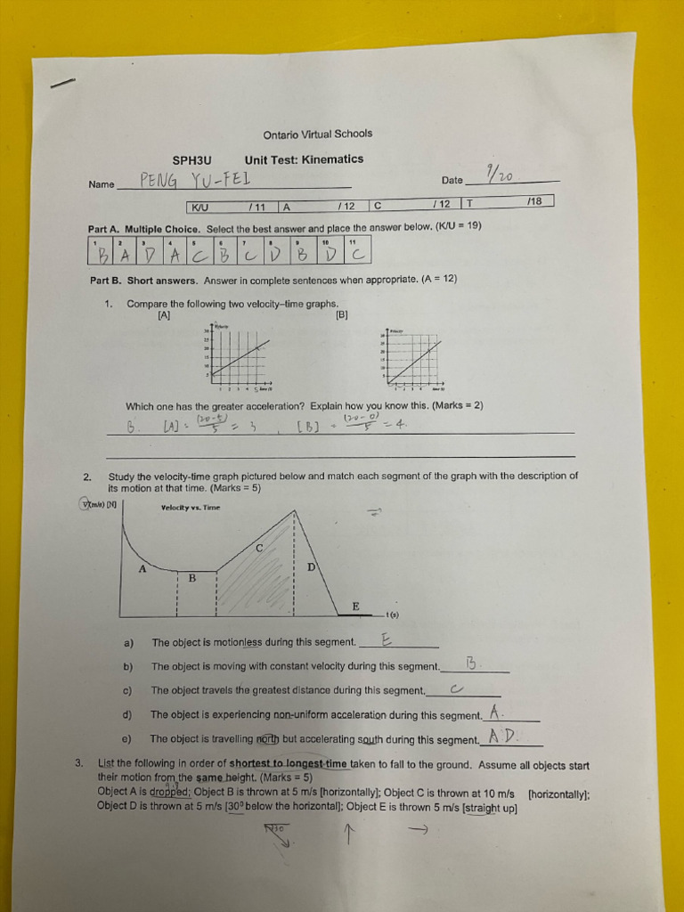Yu-Fei Peng SPH3U Unit 1 Test | PDF