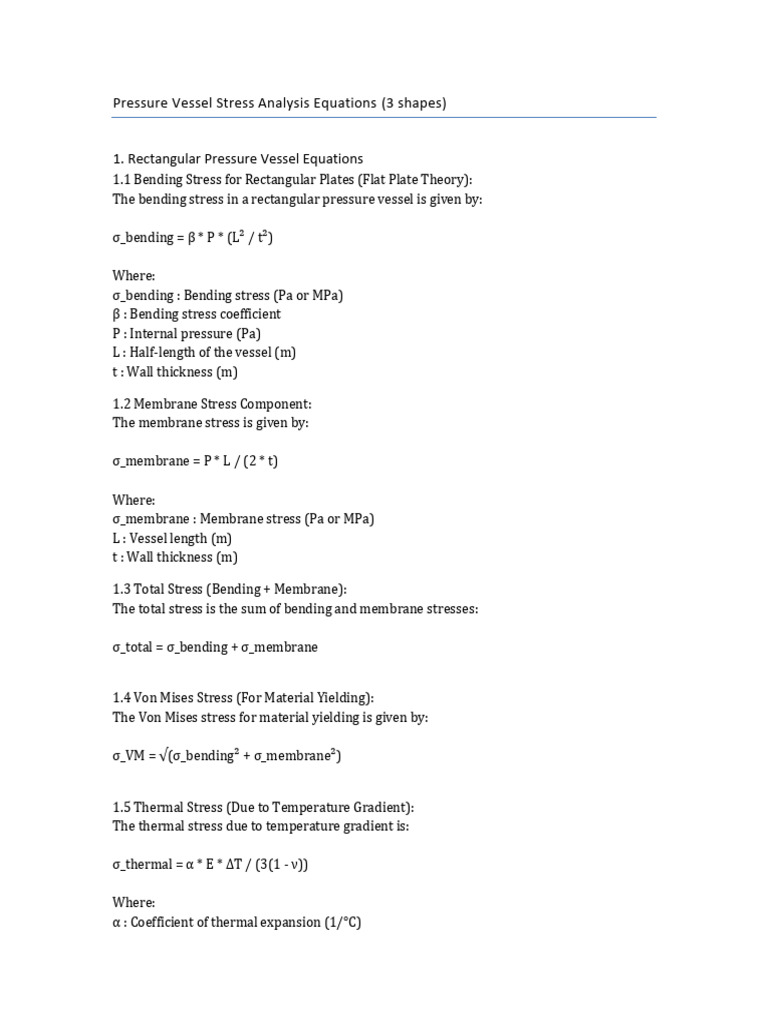 Pressure Vessel Stress Analysis Equations | PDF | Heat Transfer ...