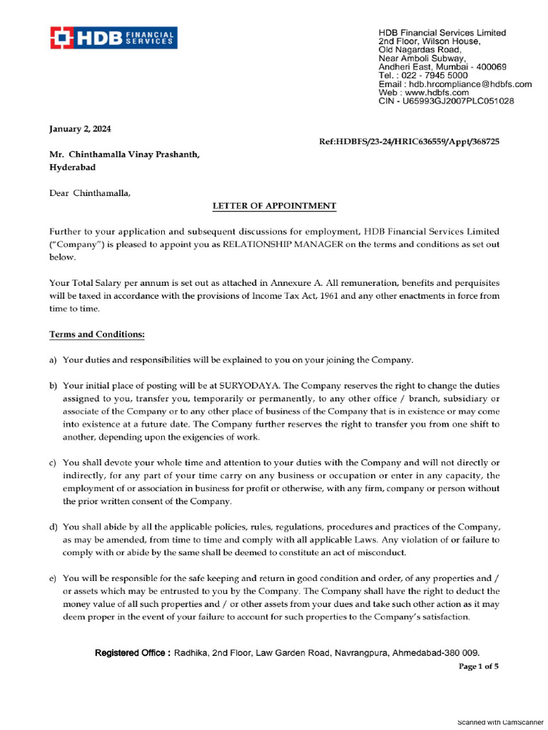 HRIC636559 Offer Letter | PDF