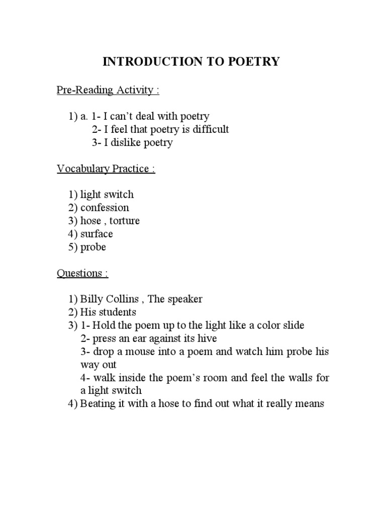 Introduction To Poetry | PDF | Poetry | Reading (Process)