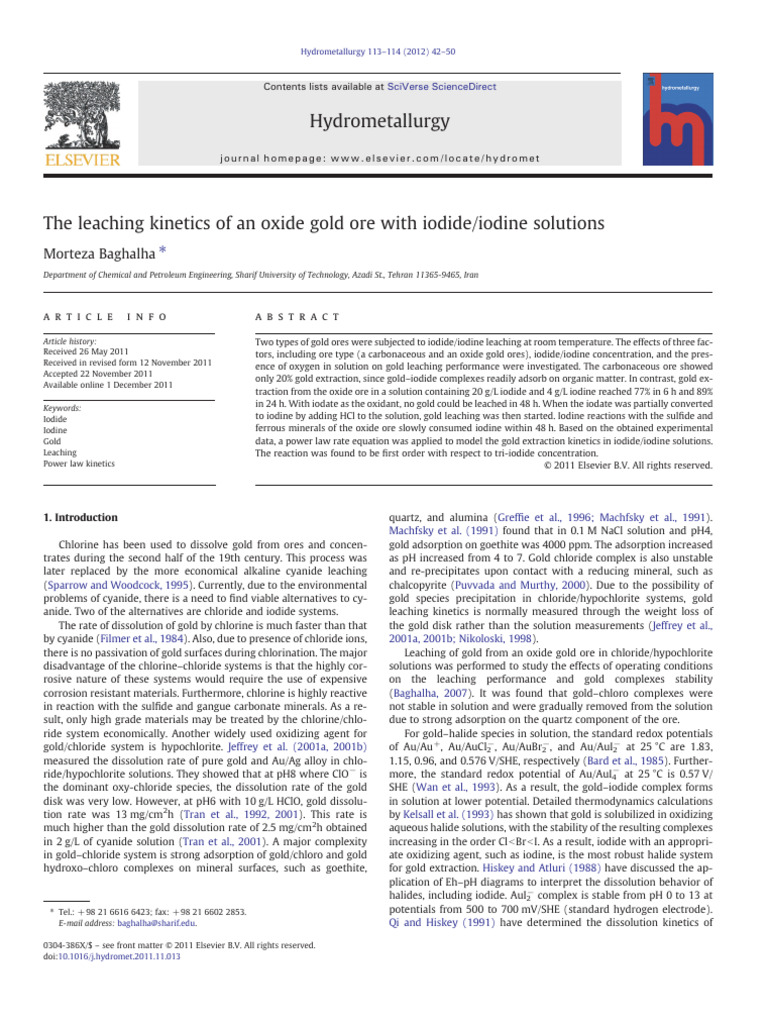 Iodide/Iodine Leaching of Gold Ore | PDF | Iodine | Chlorine