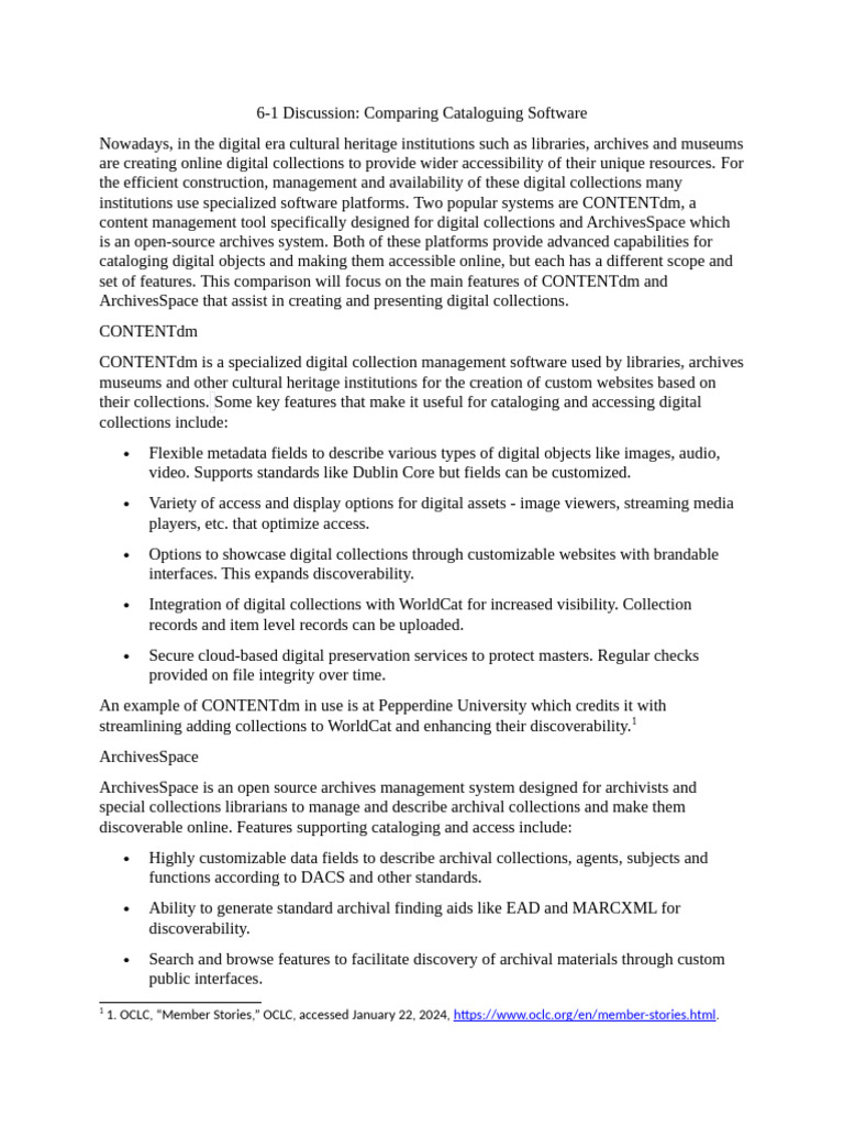 CONTENTdm vs. ArchivesSpace: Software Comparison | PDF | Metadata | Data