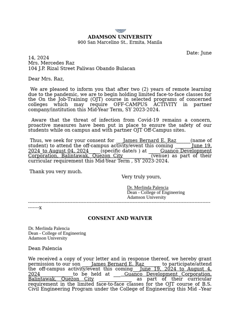 2024 Waiver OJT Done | PDF