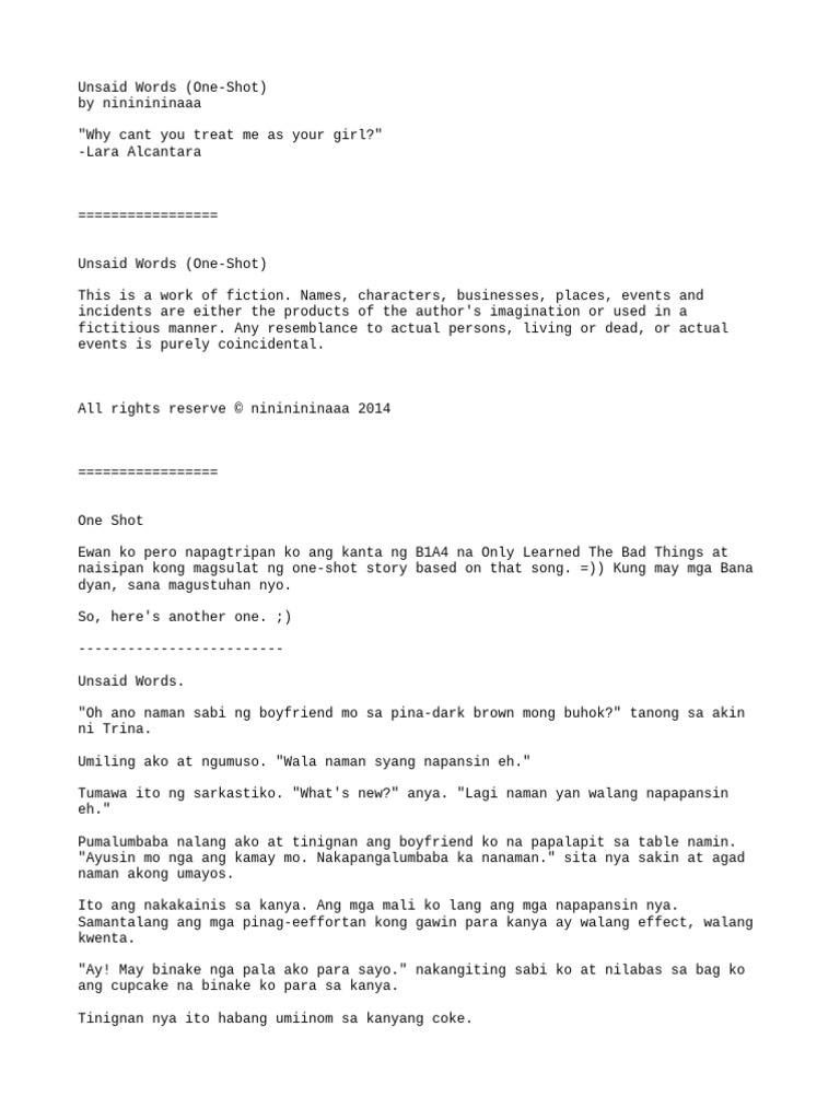 Unsaid Words (One-Shot) | PDF