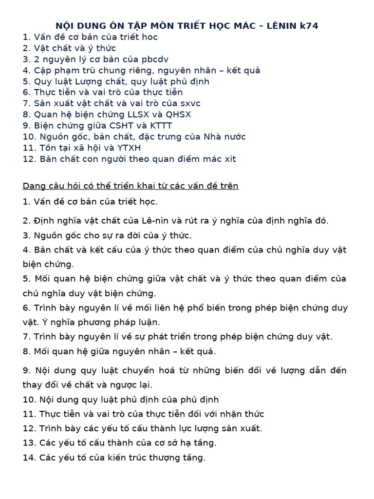 Đề Cương Ôn Tập Triết Học Mác Lênin | PDF