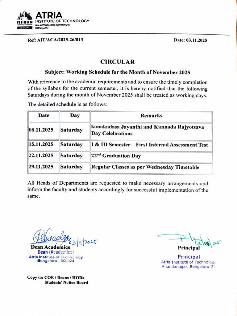 November 2025 Working Schedule Notice | PDF