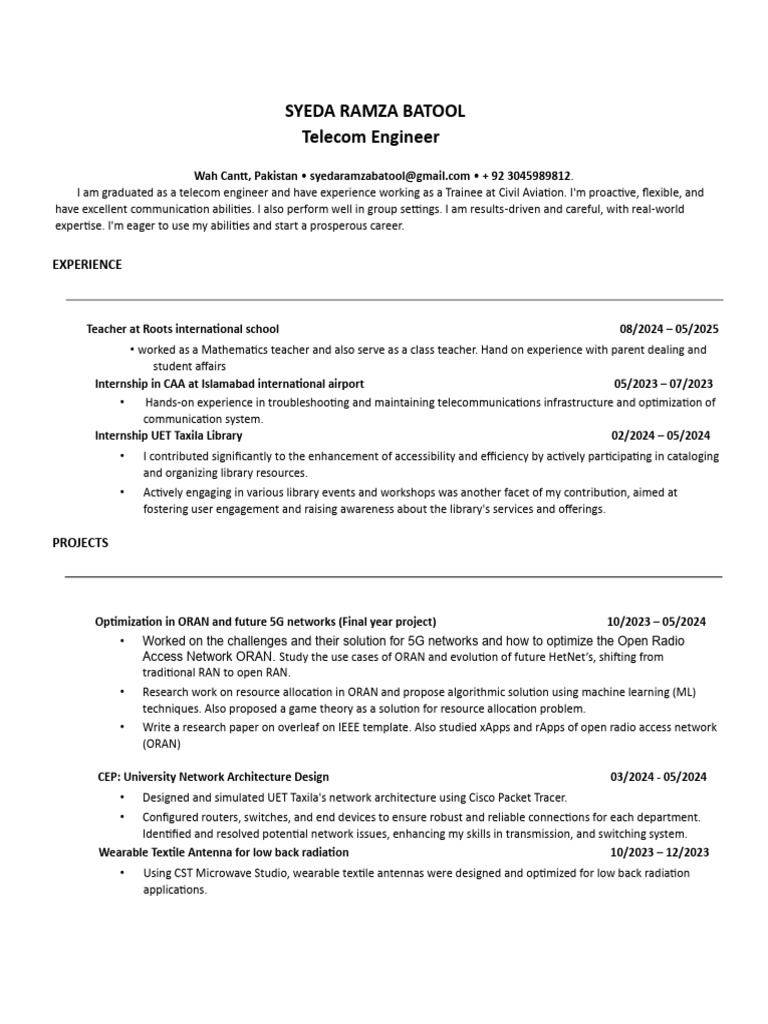 Telecom Engineer Resume Overview | PDF | Computer Network ...