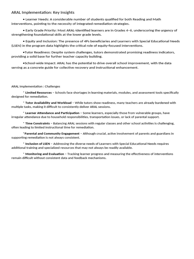 ARAL Program: Key Challenges and Insights | PDF
