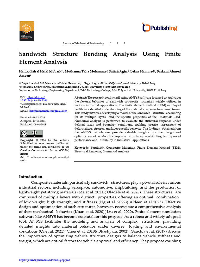 Sandwich Structure Bending Analysis Using Finite E | PDF | Bending ...