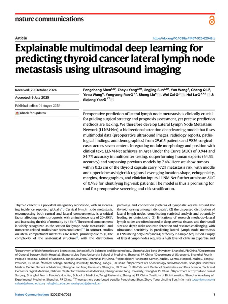 Explainable Multimodal Deep Learning For Predicting Thyroid Cancer ...