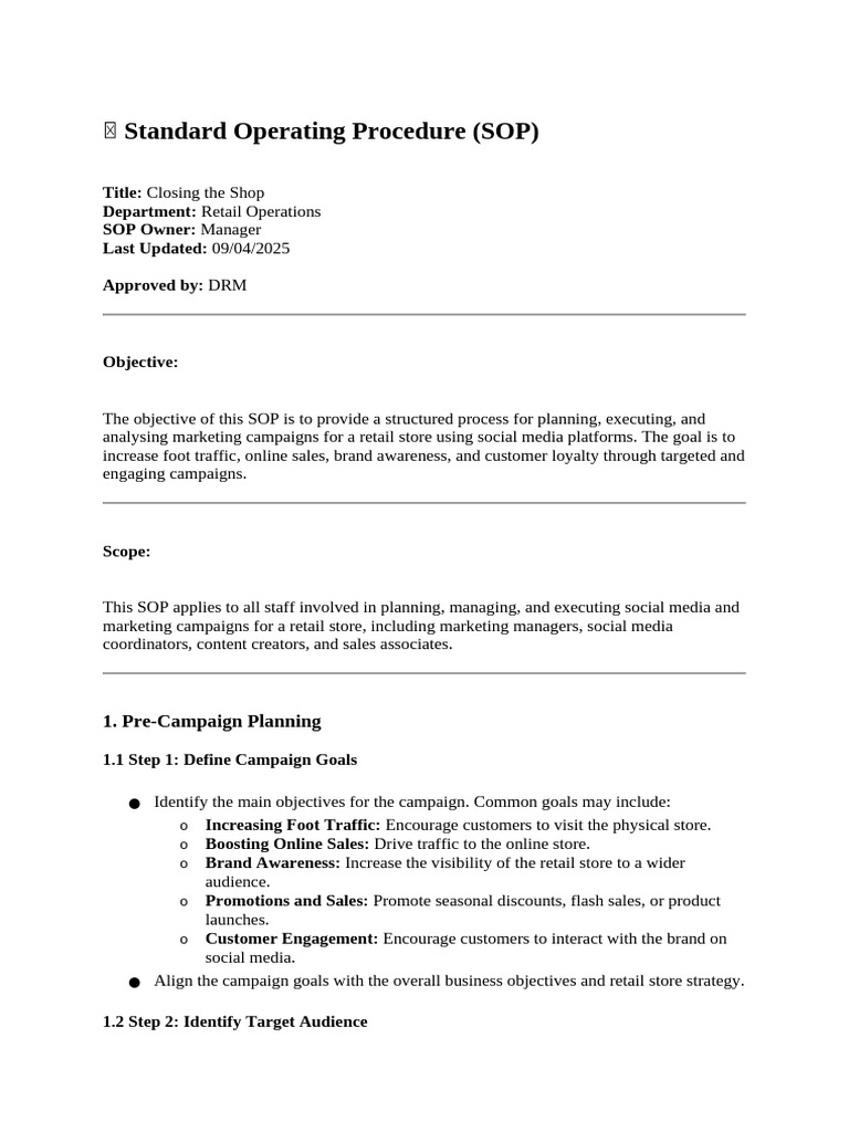 (SOP) - Campaign Planning Using Social MediaMarketing For A Retail ...