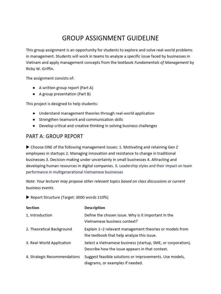 Mgt103 Group Assignment Guideline | PDF | Change Management | Theory