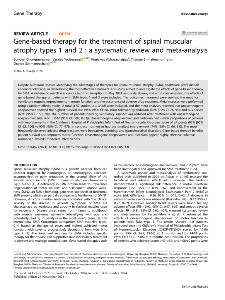 Gene-Based Therapy For The Treatment of Spinal Muscular Atrophy Types 1 ...