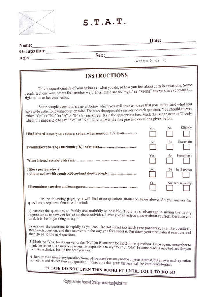 STAT-Questionnaire | PDF | Psychological Concepts | Psychology