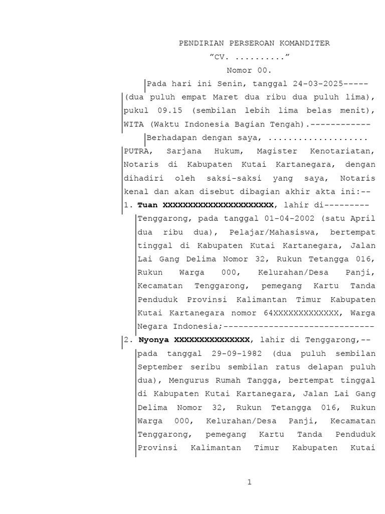 AKTA Pendirian CV | PDF