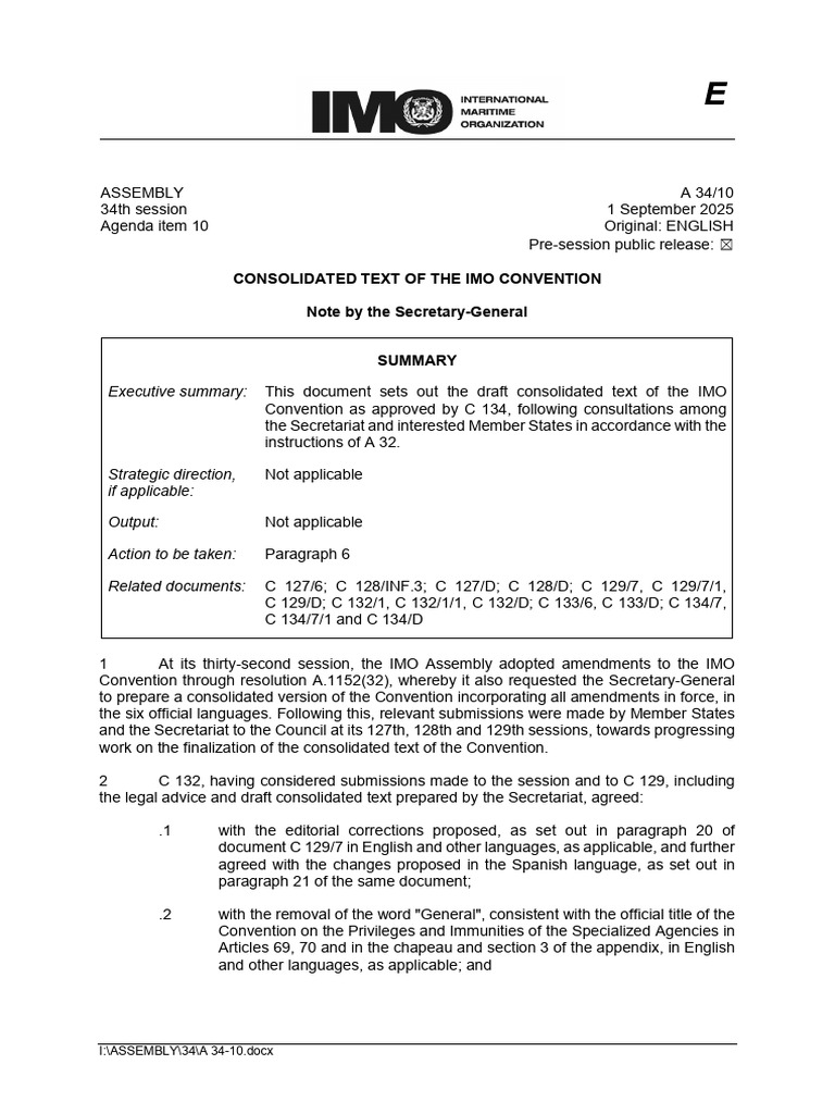 Consolidated Text of IMO Convention | PDF