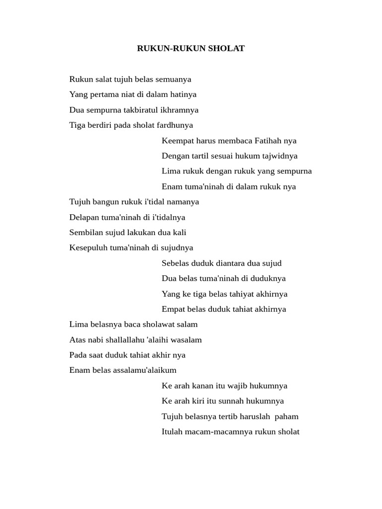 Rukun Sholat dan Tuma'ninah | PDF